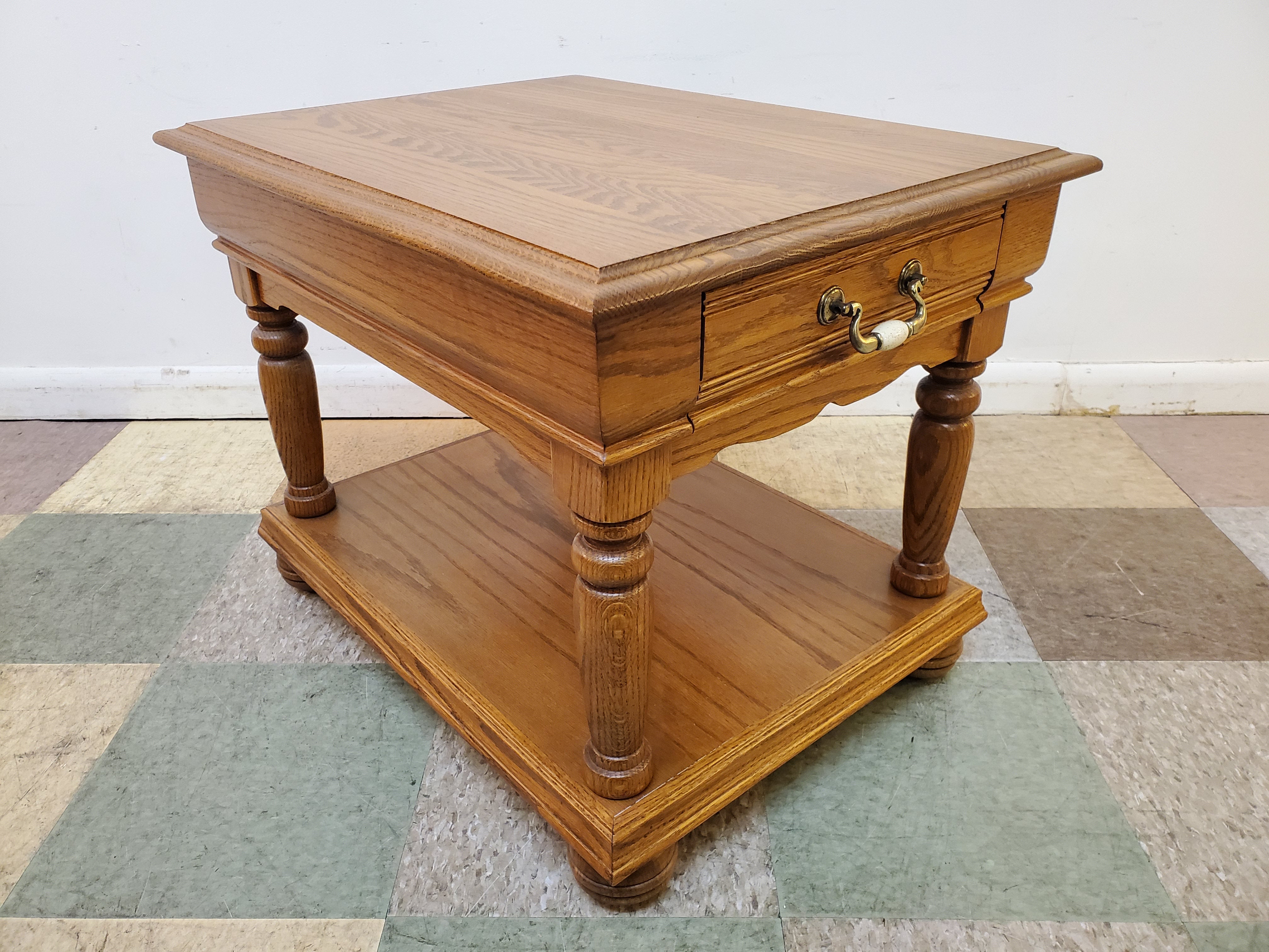 Vintage Oak End Table - Drawer With Lower Shelf – Antiques To Present