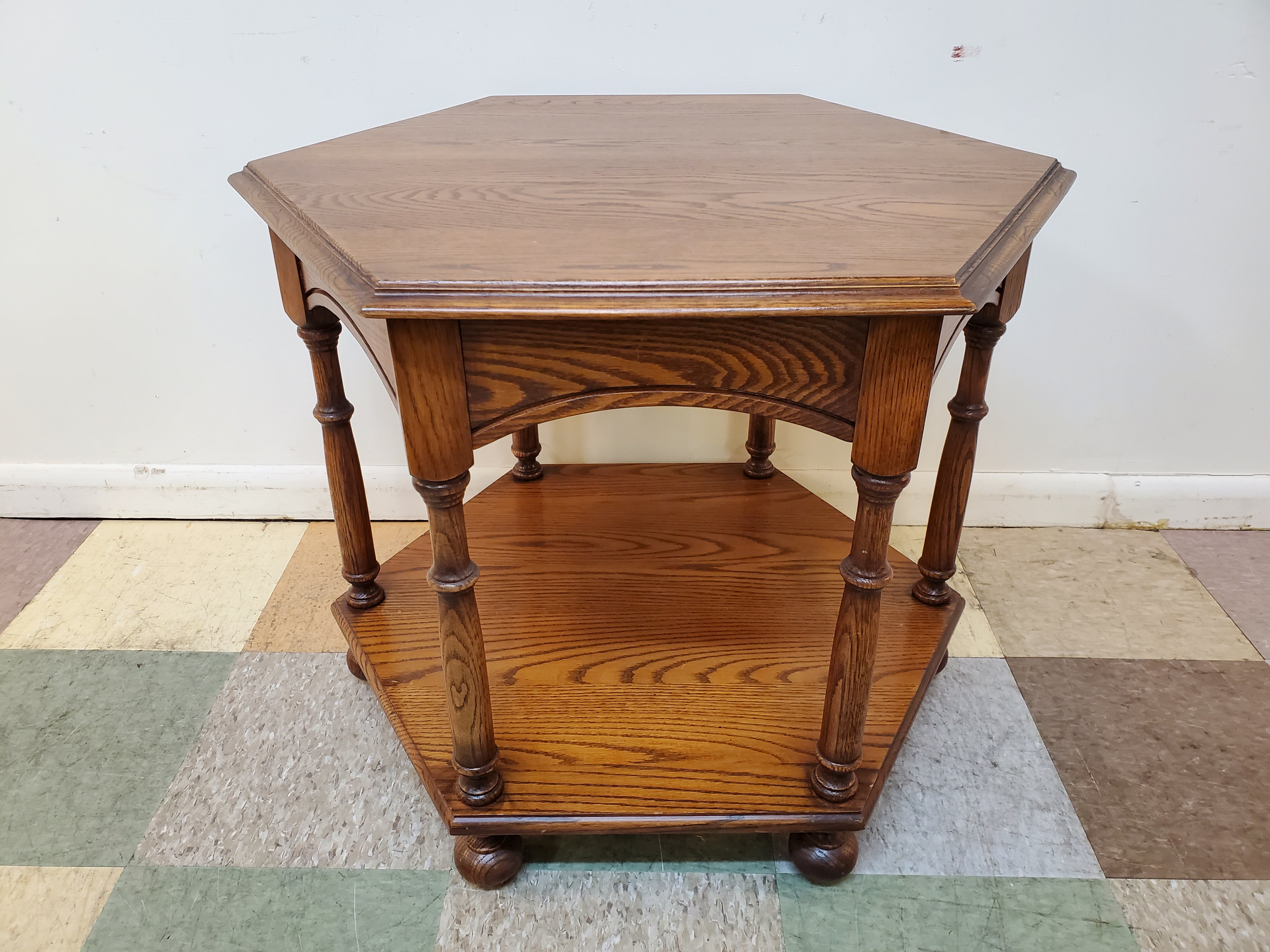 Vintage Oak Hexagon End Table – Antiques To Present